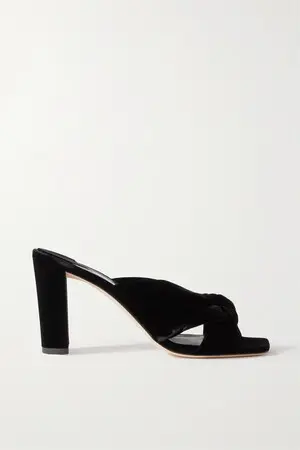 JIMMY CHOO Avenue 85 Knotted Velvet Mules - Black