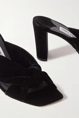 JIMMY CHOO Avenue 85 Knotted Velvet Mules - Black