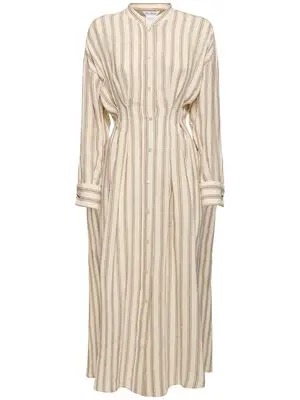 Max Mara MAX MARA Striped Linen Canvas Shirt Dress - Beige,brown