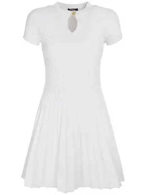 Balmain Pleated Knit Mini Dress In White - 65% Off | Editorialist