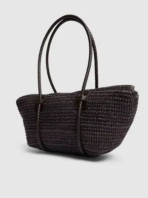Hereu Forna Raffia & Leather Shoulder Bag