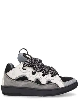 LANVIN Curb Leather Sneakers Black,grey