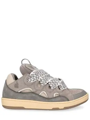 LANVIN 30mm Curb Leather & Mesh Sneakers Grey