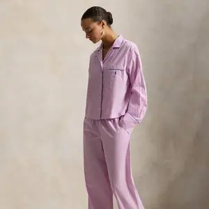 Ralph Lauren Striped Poplin Long-sleeve Pajama Set - White Cloud X Violet Mead