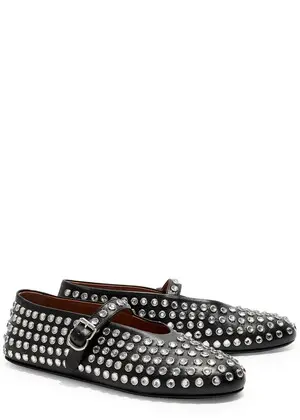 Alaïa Crystal-embellished Leather Ballet Flats - Black