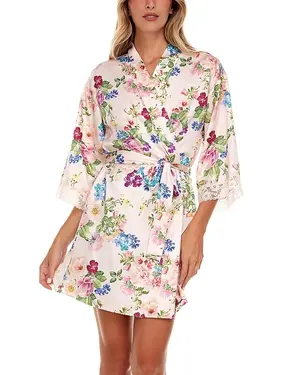 Flora Nikrooz Sabrina Satin Robe & Pajama Travel Set Blush