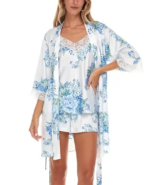 Flora Nikrooz Sabrina Satin Robe & Pajama Travel Set - Ivory