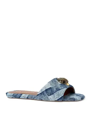 Kurt Geiger Kensington Square Toe Crystal Eagle Head Slide Sandals - Navy