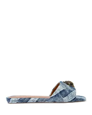 Kurt Geiger Kensington Square Toe Crystal Eagle Head Slide Sandals - Navy