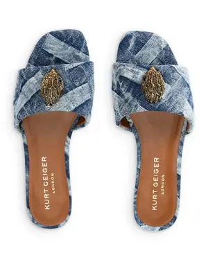Kurt Geiger Kensington Square Toe Crystal Eagle Head Slide Sandals - Navy