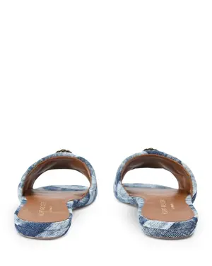 Kurt Geiger Kensington Square Toe Crystal Eagle Head Slide Sandals - Navy
