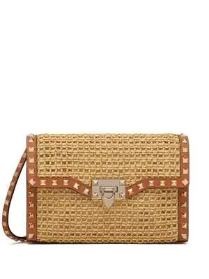 Valentino Garavani Small Rockstud Raffia Shoulder Bag