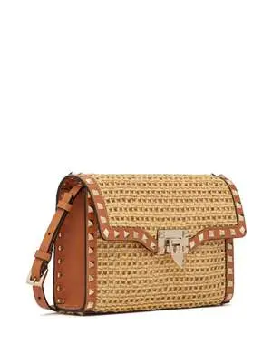 Valentino Garavani Small Rockstud Raffia Shoulder Bag