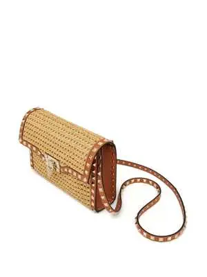 Valentino Garavani Small Rockstud Raffia Shoulder Bag