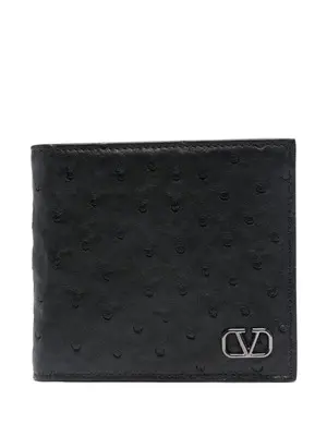 Valentino Garavani Ostrich-effect Leather Wallet - Black