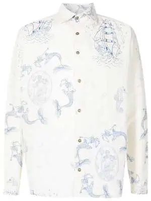 AMIR SLAMA Logo-engraved Graphic-print Shirt - White