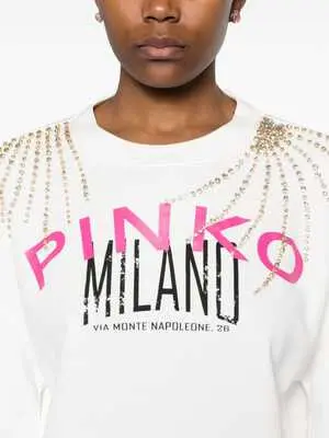 Pinko Logo-print Crystal-embellished Sweatshirt