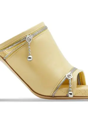 Burberry Decorative-zip Leather Heeled Sandals - Yellow