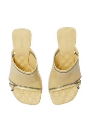 Burberry Decorative-zip Leather Heeled Sandals - Yellow