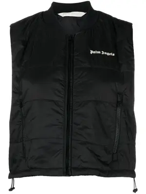 Palm Angels Logo-embroidered Cropped Gilet - Black