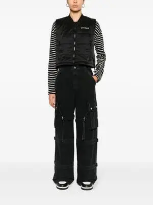 Palm Angels Logo-embroidered Cropped Gilet - Black