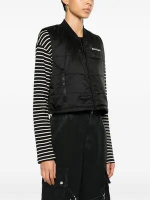 Palm Angels Logo-embroidered Cropped Gilet - Black