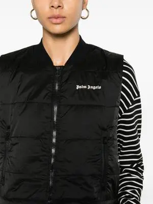Palm Angels Logo-embroidered Cropped Gilet - Black