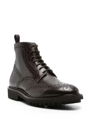 SCAROSSO Thomas Perforated Leather Boots - Black