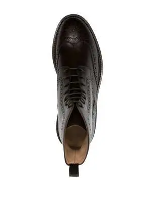 SCAROSSO Thomas Perforated Leather Boots - Black