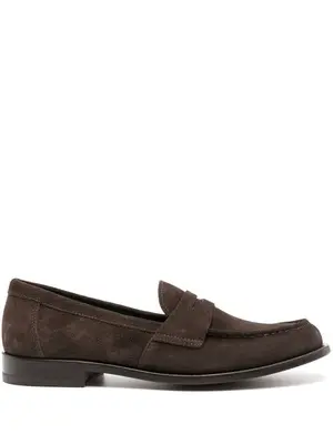 SCAROSSO Harper Suede Penny Loafers - Brown