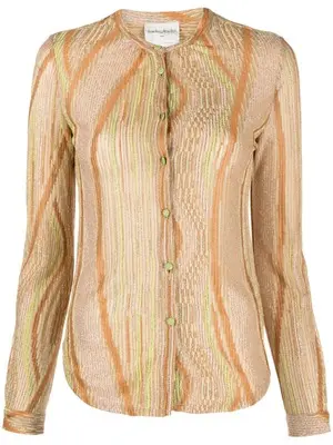 FORTE_FORTE Striped Metallic Ribbed Knit Shirt