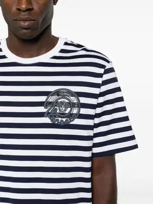 Versace Medusa-embroidered Striped T-shirt