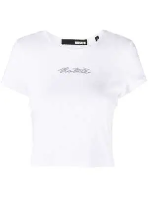 ROTATE BY BIRGER CHRISTENSEN Logo-appliqué Cropped T-shirt - White