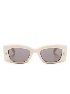 Alexander McQueen Stud-detailed Rectangle Sunglasses - Neutrals