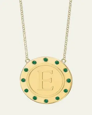 TRACEE NICHOLS Tracee Nichols 14K Yellow Gold Initial Token Necklace With Emeralds E