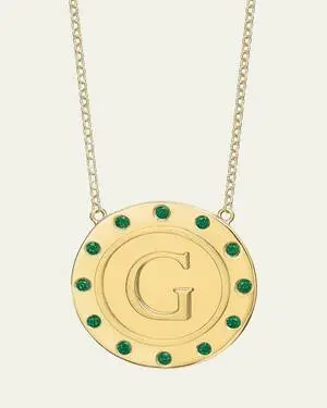 TRACEE NICHOLS Tracee Nichols 14K Yellow Gold Initial Token Necklace With Emeralds G