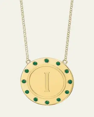 TRACEE NICHOLS Tracee Nichols 14K Yellow Gold Initial Token Necklace With Emeralds I