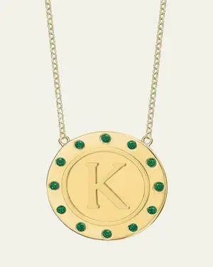 TRACEE NICHOLS 14k Yellow Gold Initial Token Necklace With Emeralds - K
