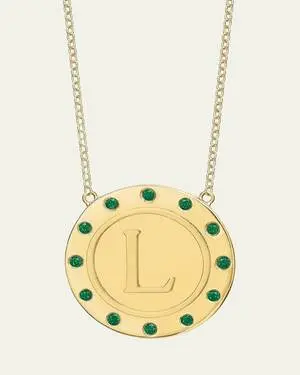TRACEE NICHOLS Tracee Nichols 14K Yellow Gold Initial Token Necklace With Emeralds L