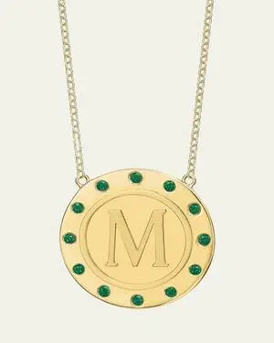TRACEE NICHOLS 14k Yellow Gold Initial Token Necklace With Emeralds - M