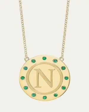 TRACEE NICHOLS Tracee Nichols 14K Yellow Gold Initial Token Necklace With Emeralds N