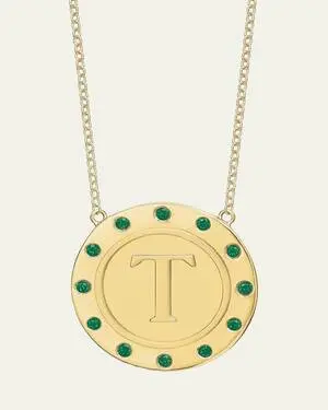 TRACEE NICHOLS 14k Yellow Gold Initial Token Necklace With Emeralds - T