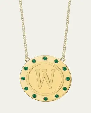 TRACEE NICHOLS 14k Yellow Gold Initial Token Necklace With Emeralds - W