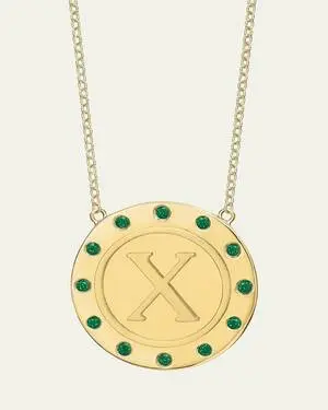 TRACEE NICHOLS 14k Yellow Gold Initial Token Necklace With Emeralds - X
