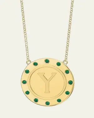 TRACEE NICHOLS 14k Yellow Gold Initial Token Necklace With Emeralds - Y