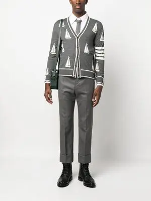 Thom Browne Sailboat Intarsia Merino Wool Cardigan