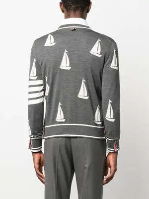 Thom Browne Sailboat Intarsia Merino Wool Cardigan