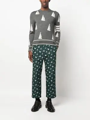 Thom Browne Sail Boat Motif Merino Wool Sweater