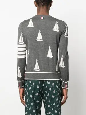 Thom Browne Sail Boat Motif Merino Wool Sweater