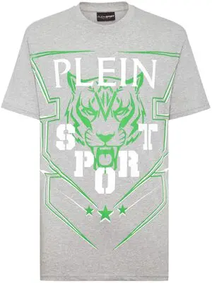 PLEIN SPORT Tiger-print Cotton T-shirt - Grey